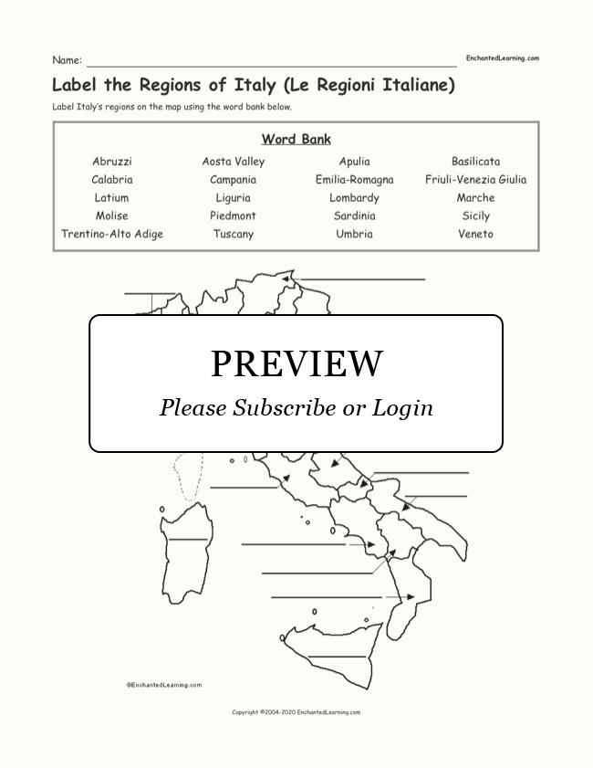 Label the Regions of Italy (Le Regioni Italiane) - Enchanted Learning